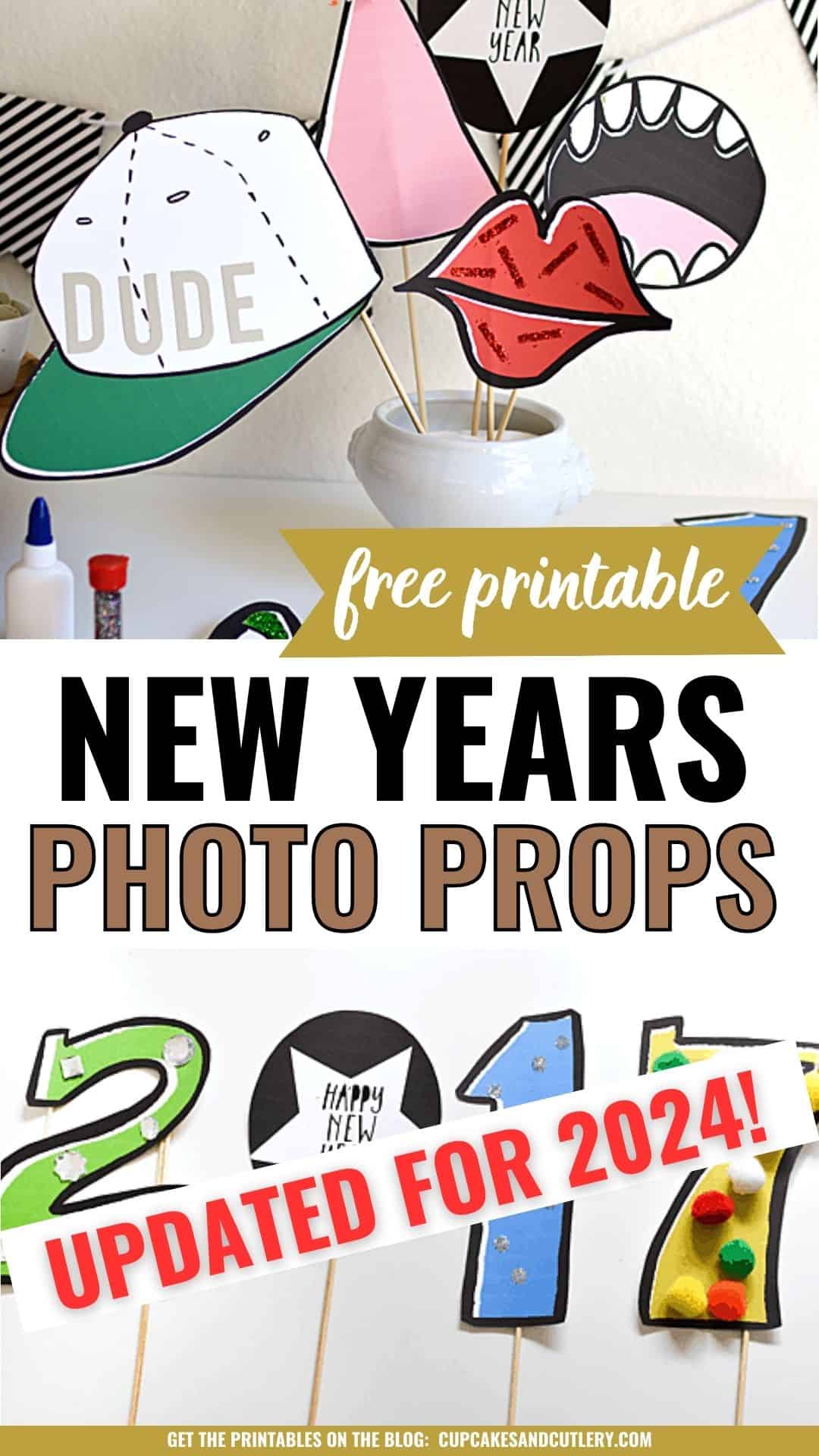 Free Printable New Year's Eve Photo Booth Props (2025) - Cupcakes and ...